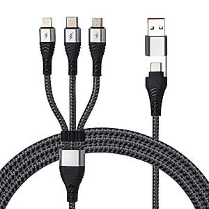 USB C to Multi Charging Cable, 5A 2-in-1 USB A to C PD Port and 3-in-1 Braided Fast Charging Cord with Type C/Micro Connectors Universal Sync Charger Adapter for Laptop/Tablet/Phone