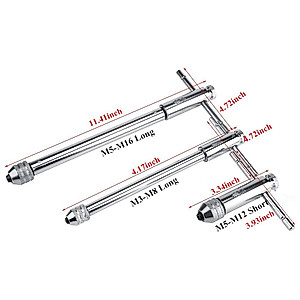 Yosoo Adjustable T-Handle Ratchet Tap Holder Wrench?Household Alloy Steel Silver Adjustable T Type One-Hand Ratchet Wrench Adjustable Tap Wrench T-Handle Tap Wrenches (M5-12 Short)