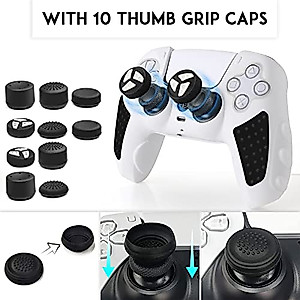 SIKEMAY PS5 Controller Skin, Anti-Slip Thicken Silicone Protective Cover Case Perfectly Compatible with Playstation 5 Dualsense Controller Grip with 10 x Thumb Grip Caps (White-Black)