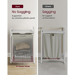 VASAGLE Laundry Hamper, Laundry Basket, Laundry Sorter with A Pull-Out and Removable Bag, Shelf, Metal Frame, 17.2 Gallons (65 L), 19.7 x 13 x 28.4 Inches, White UBLH101W01