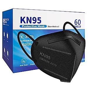 CHGD Kn95 Face Mask Black,5 Layer Cup Dust Safety Masks Men & Women Universal,Breathable, Comfortableable,Home and Outdoor Wearing (Black-60pcs)