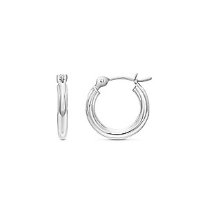 14k White Gold Small Round Hoop Earrings, 12mm (0.48 inch Diameter)…