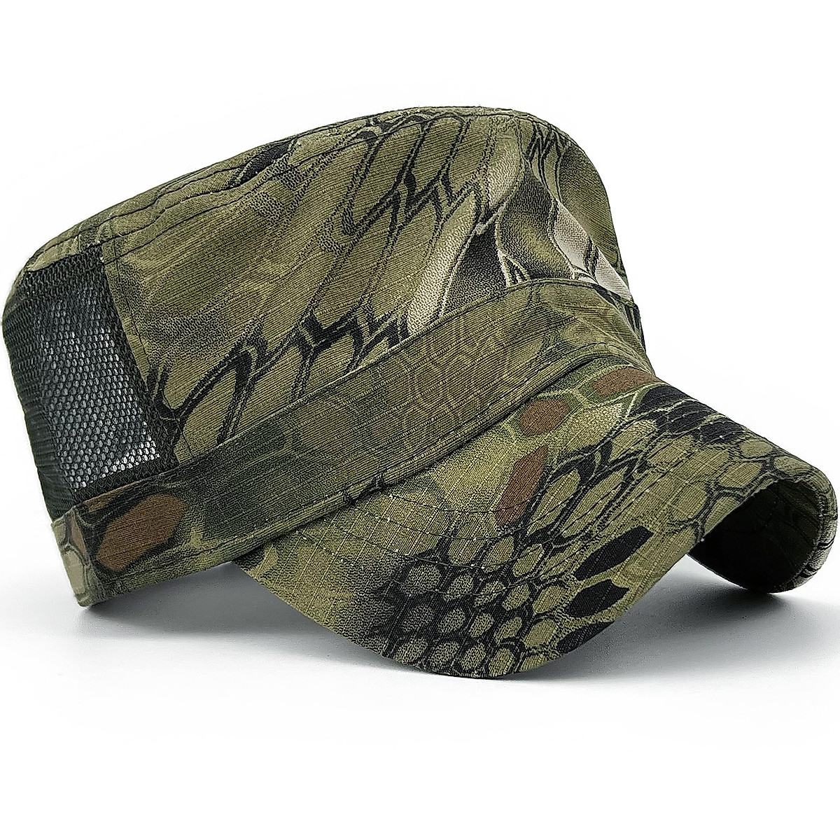 Rayna Fashion Mesh Snake Camouflage Camo Cadet Army Cap Adjustable USA American Flag Military Hat Flat Top Baseball Sun Cap Mandrake