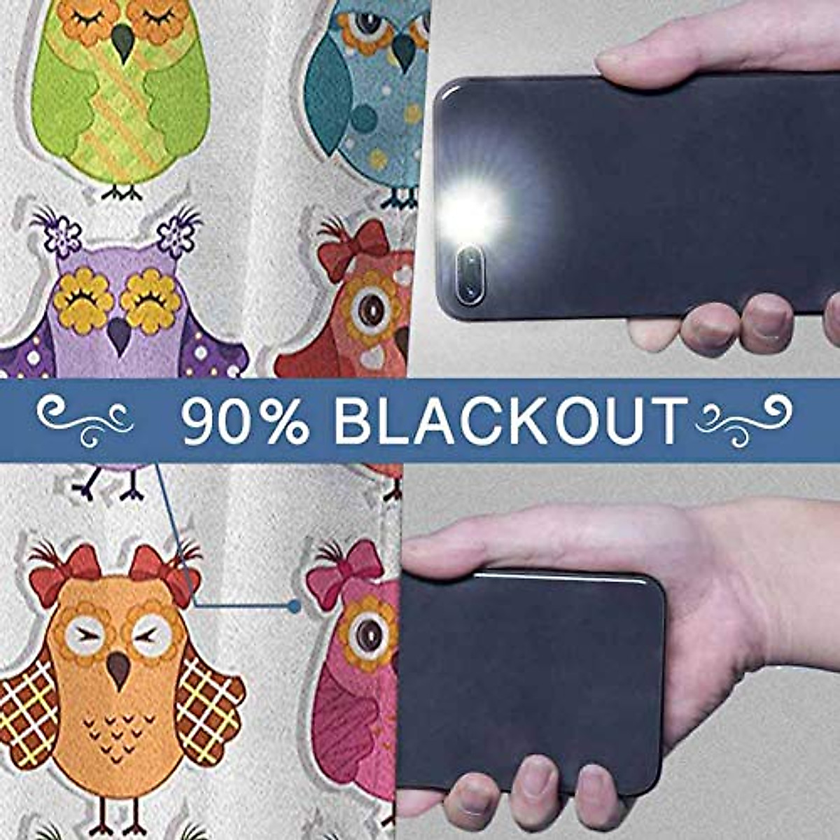 Nursery Kitchen Curtain, Curtains 84 inch Length Set of Cartoon Owls with Various Emotions Sleepy Smiling Confused Sad Gestures Protective Furniture Multicolor W84 x L84 Inch