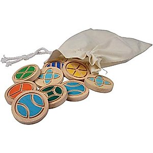 Constructive Playthings 10 Matching Pairs of 2 1/1" diam. Wooden Tactile Discs with a Canvas Bag for Ages 18 Months and Up