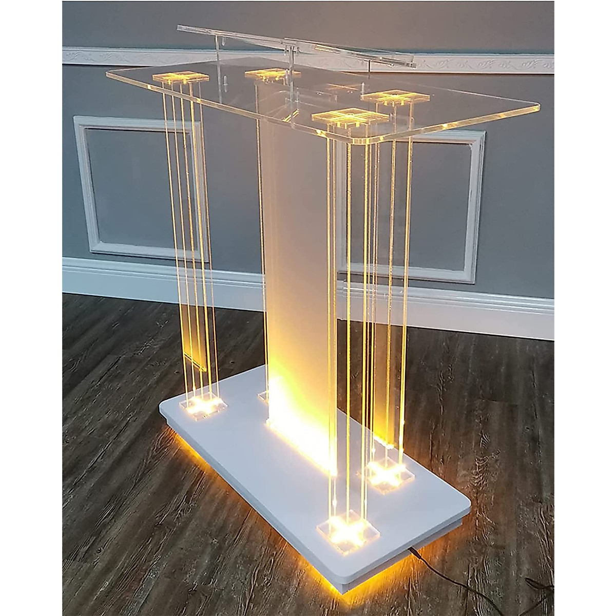 FKKFUCI Large Rolling Pulpit Acrylic Floor Podium with Casters, Luxury Reading Table Imported Portable Scrolling Pulpit Church Office Wedding Hotel,Clear