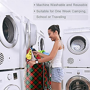 BeeGreen Red And Green Plaid Christmas Laundry Bag with Drawstring & Handle Room Essentials w Adjustable Shoulder Straps Washable Clothes Hamper College Essentials Laundry Travel Bag Santa Sack Gift Wrap