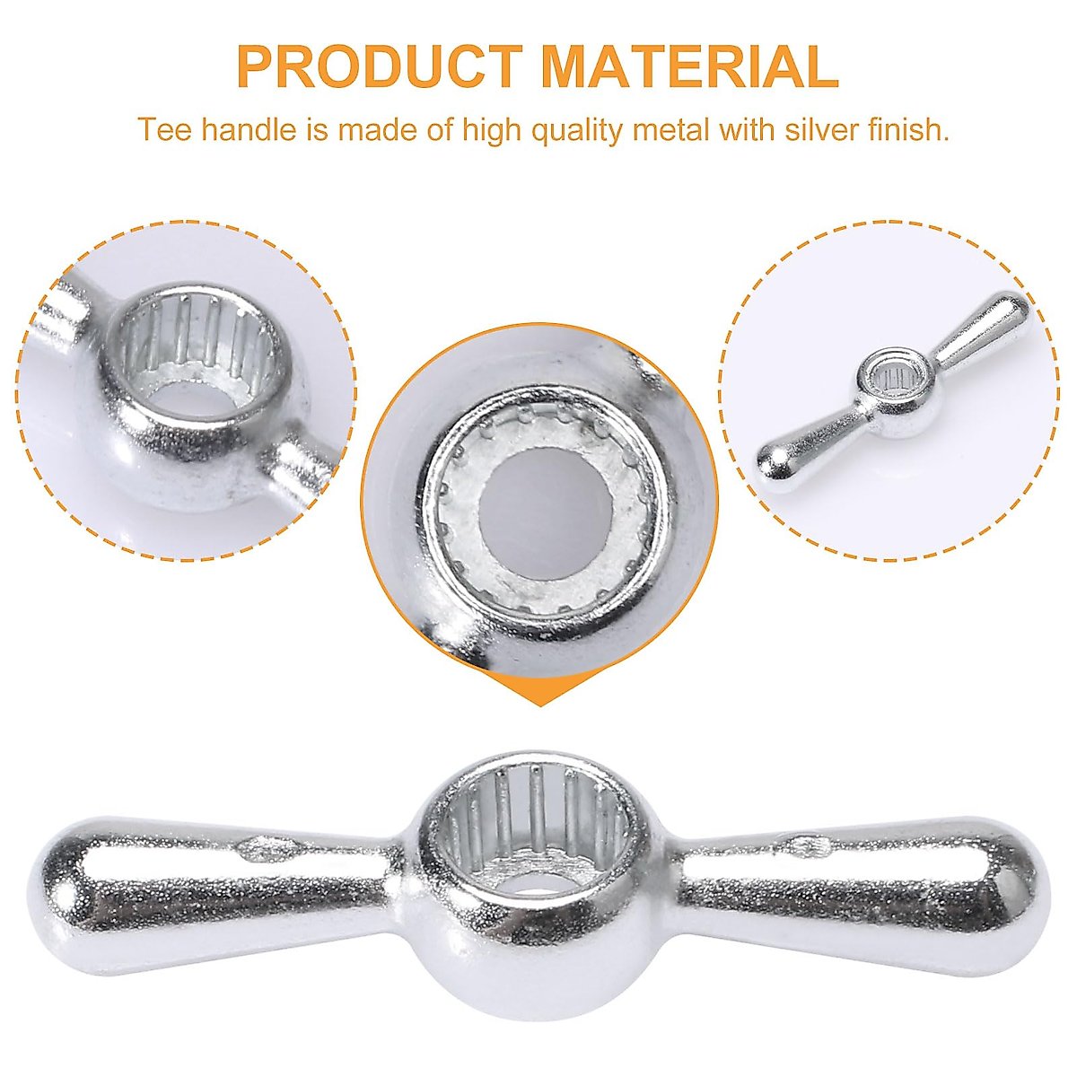 VIDABTE 01-5095 Hose Bibb Sillcock Tee Handle, Metal External Hose Faucet tee Handle, 16 Point Broach Faucet Switch (Silver - 2 pcs)