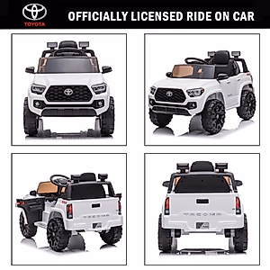 SEGMART 12V Electric Cars for Kids, Official Licensed Toyota Tacoma Ride on Car, Remote Control Truck Kids Car for Boys & Girls, Battery Powered Kids' Electric Vehicles with MP3/FM, LED Lights (White)