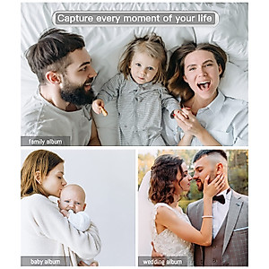 Popotop Photo Album Self Adhesive with Picture Display Window,40 Pages DIY Baby Memory Book for 4x6 8x10 Picture,Linen Cover Scrapbook for Wedding,with Scraper and Metallic Pen