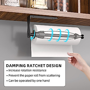 Paper Towel Holder One Hand Operable, Matte Black Kitchen Roll Holder Wall Mounted, Self-Adhensive or Drilling, Anti-Silp Easily Tear Kitchen Paper Holder Under Cabinet