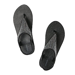 Teezerber Women's Yoga Mat Flat Sling Sandals Slingback Rhinestone Flip Flops Sandal Black White 9