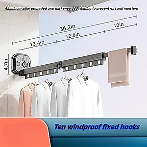 MILLTO No Punch Suction Folding Clothes Drying Rack Indoor Household Portable Balcony Invisible Telescopic Hanging Window Clothes Drying Rod (23.2in)
