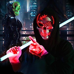 OceanWings Halloween LED Mask with Gloves Light up Costumes Scary Mask for Party Supplies Favor(Red&Gloves)