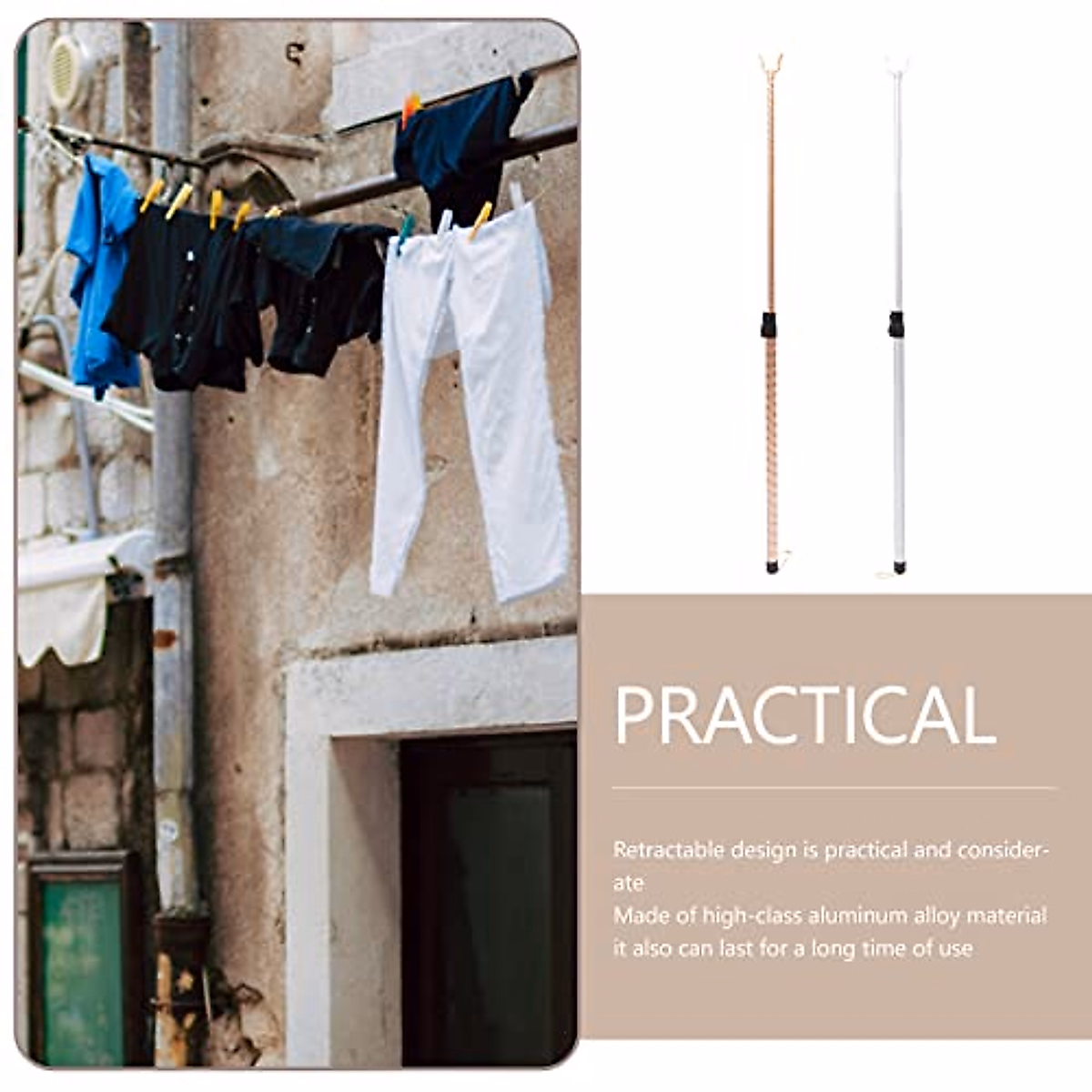 DECHOUS Outdoor Curtains 2pcs Adjustable Hanger Retriever Clothes Drying Pole Garment Reaching Hook Dressing Stick Retractable Rods (As Shown) Toilet Paper Holder