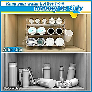 Mefirt Water Bottle Organizer, 3-Tier Water Bottle Organizer for Cabinet, Tumbler Travel Cup Holder, Pantry Kitchen Stackable Storage Rack for Shaker Baby Bottle, Wine, Can, Drying Rack (Silver)
