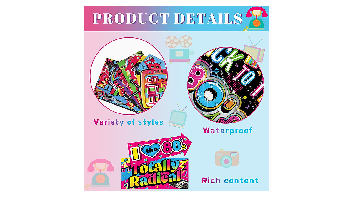 Retro 80's Party Props - 20 Fun Photo Booth Decorations