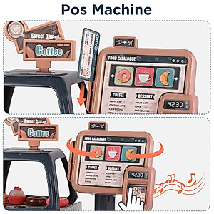 Toy Coffee Maker Machine and Cash Register Kit with Sound Light, GAGAKU Kids Kitchen Pretend Play Sets Kitchen Appliances Toy for Boys Girls