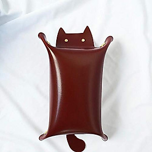 Guoshang Portable Cat Shape Leather Storage Tray Key Desktop Jewelry Box,Red Wine