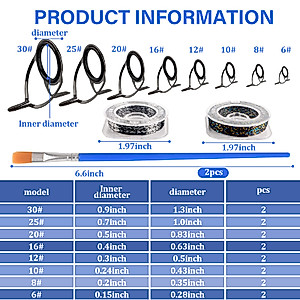 Fishing Rod Repair Kit 16pcs 8 Sizes Spinning Casting Rod Guides Eyelet Set 2pcs Brush 2pcs Wrapping Thread Ceramic Guides Rings Replacement Parts Repair for Baitcasting Sea Rods