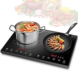 Double Induction Cooktop, 4000W Electric Cooktop with 2 Burner, Portable Countertop Burner with LED Sensor Touch Screen, 17 Power Levels 21 Temperature Setting Child Safety Lock, 3 Hours Timer