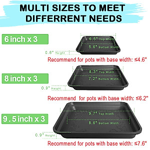 GREGICH Square Plant Saucer Tray 6 8 9.5 Inch Assorted Size 9 Packs, Strong Plastic Plant Water Catcher Tray Planter Saucer Drainage Catch Drip Plate for Potted Plant Flower Pot Base Indoor Outdoor