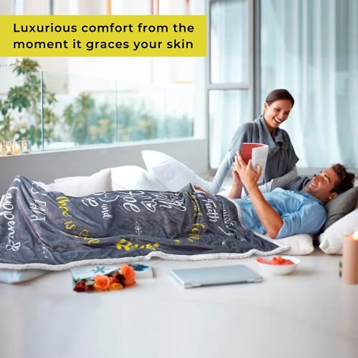 Gifts for Women & Men, Positive Energy Gifts for Mom, Sister, Friend, Perfect Religious Gifts for Mom, Birthday Gifts - Faith, Hope & Love Sherpa Throw Blanket Gifts