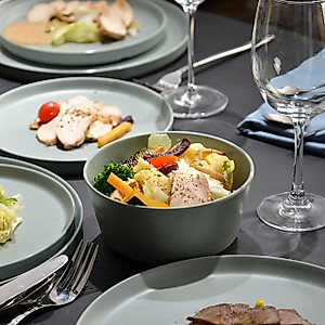 Melamine Dinnerware Sets, Dinnerware Sets For 4, 12pcs Plates And Bowls Sets Unbreakable Dishwasher Safe BPA Free (Sage Green)