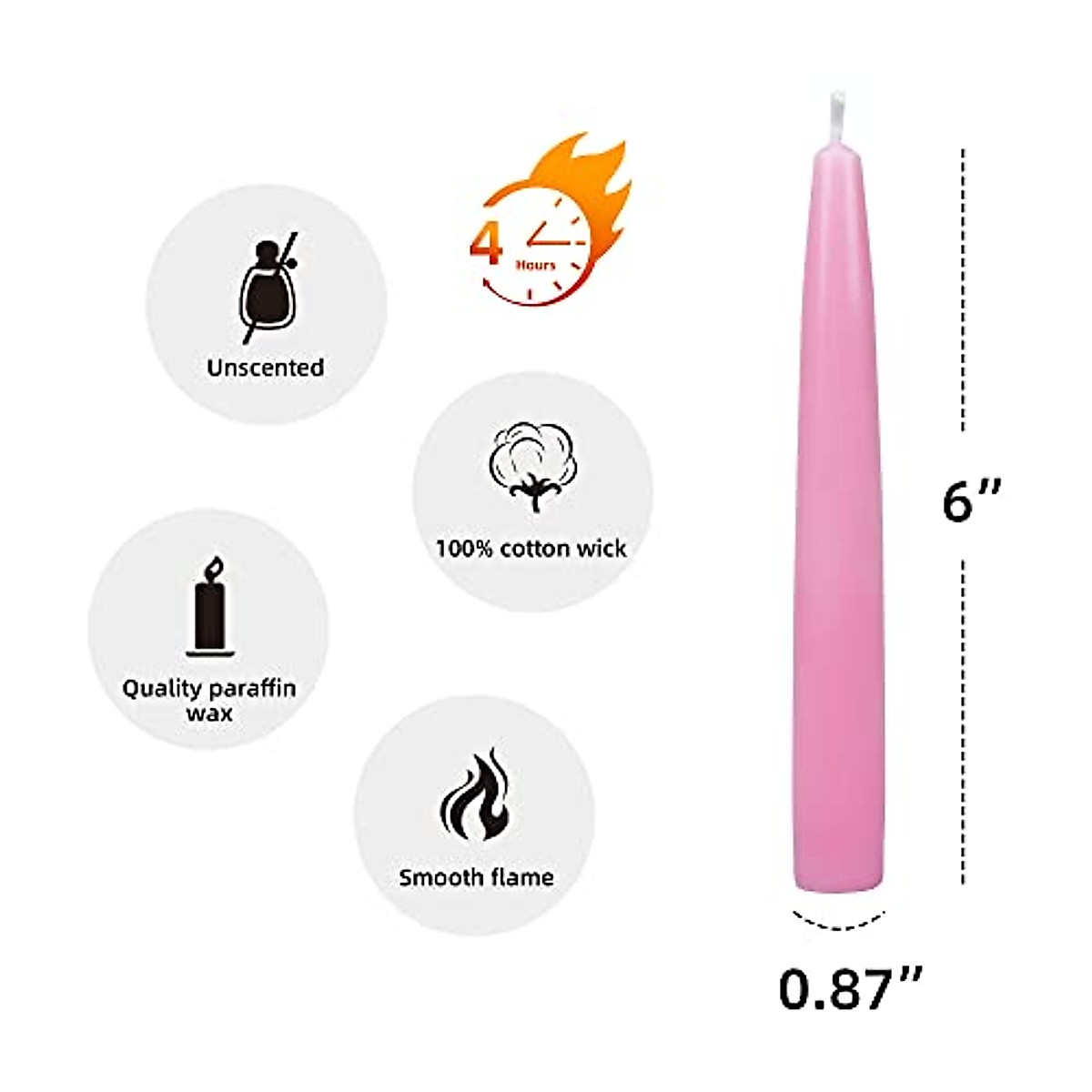 Zest Candle 12-Piece Taper Candles, 6-Inch, Pink