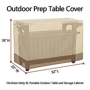 Cozzka 52 Inch Outdoor Prep Table Cover for Keter Unity XL Portable Outdoor Table and Storage Cabinet Heavy Duty Waterproof UV Resistant BBQ Grill Prep Table Cover Patio Bar Cooking Cart, Beige