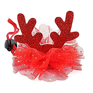 2pcs Pet Christmas Hat, Pet Christmas Hat with Antlers, Christmas Antlers Kitten and Puppy Grooming Accessories (Red-Green)