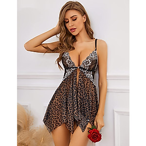 klier Women Lingerie for Women Lace Teddy Chemise Nightie Fairy Dress Sleepwear (Leopard XXL)