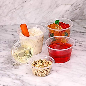Freshware Plastic Portion Cups with Lids [5.5 Ounce, 100 Sets] Souffle Cups, Jello Shot Cups, Condiment Sauce Containers For Sampling, Sauce, Snack or Dressing