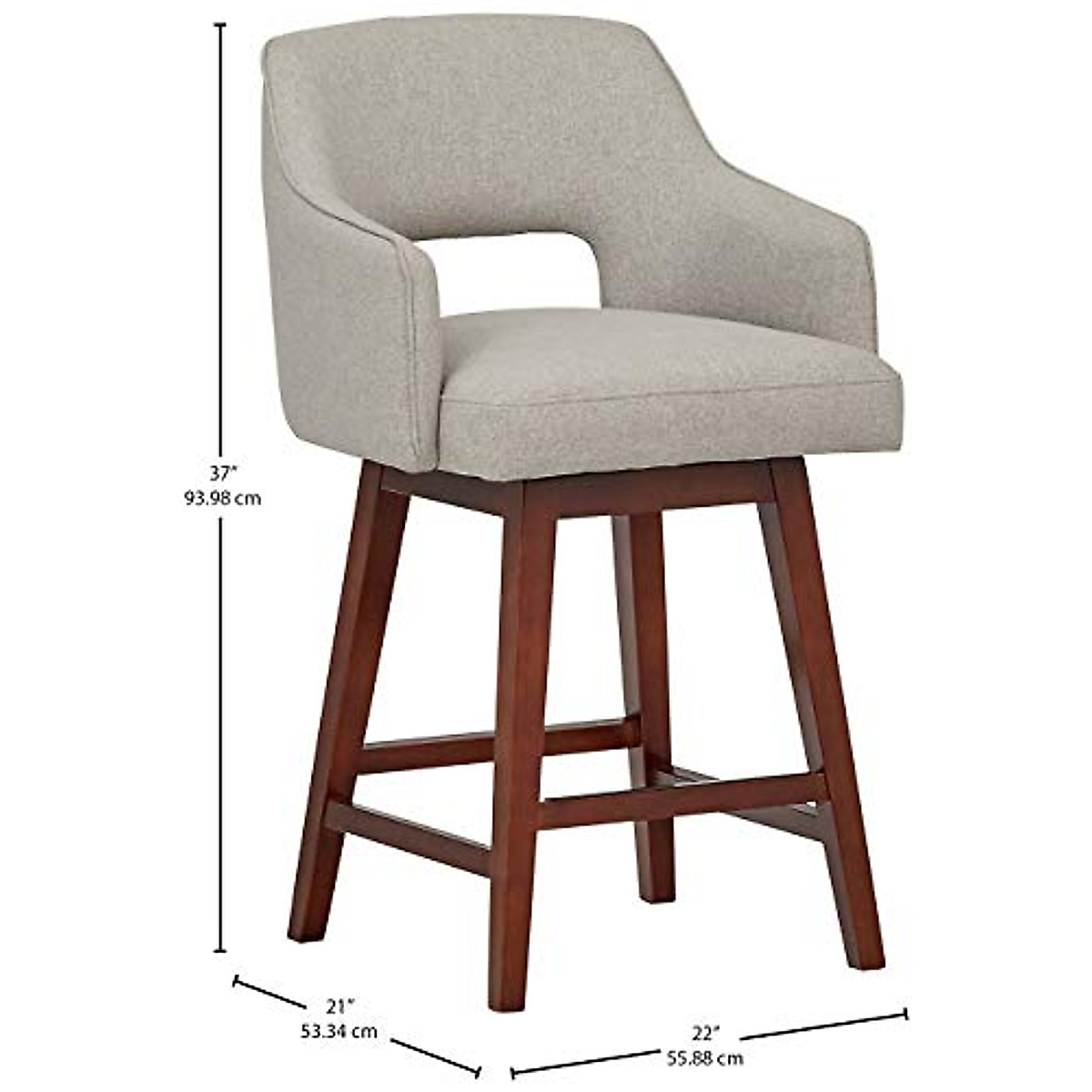 Amazon Brand – Rivet Malida Mid-Century Modern Open Back Swivel Kitchen Counter Height Stool, 37"H, Felt Grey
