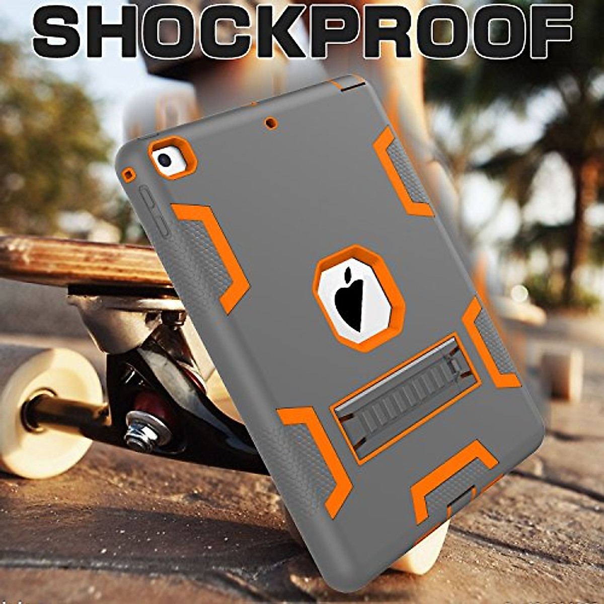 TOPSKY Case for New iPad 9.7 2018,iPad 6th/5th Generation Case,Three Layer Shockproof Defender Protective Case Cover for Apple iPad 9.7 2017/2018 A1893 A1954 A1822 A1823,Grey Orange