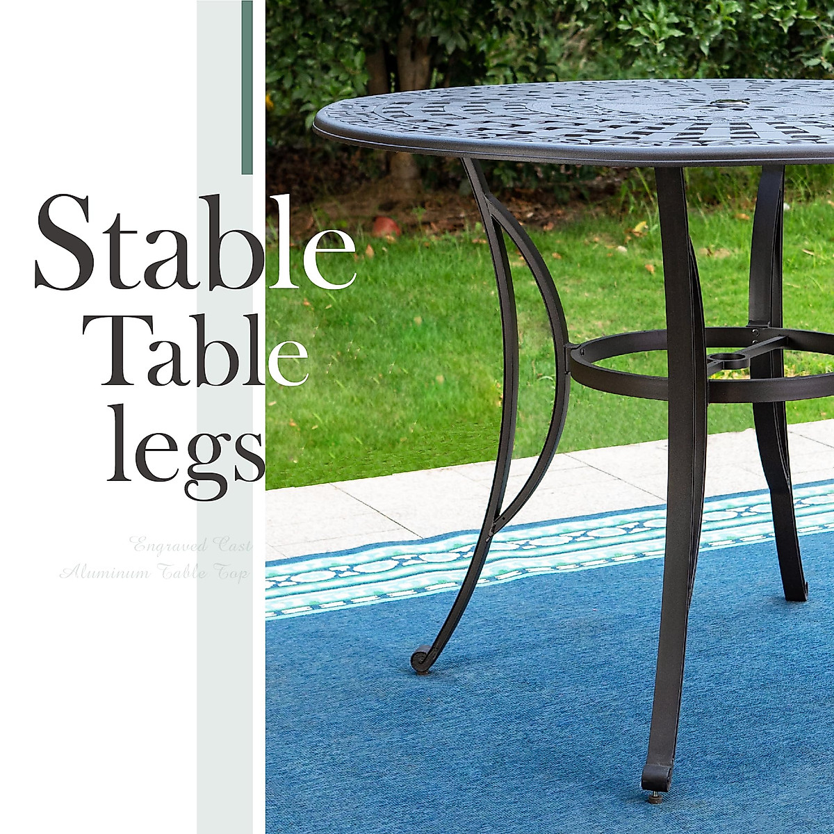 PHI VILLA Cast Aluminum High Bar Dining Set for 6 Person, 7 Piece Outdoor Patio Set with 54" Dia Cast-Top Aluminum Table(2.1" Umbrella Hole) and 6 Outdoor Swivel Bar Stool Chairs with Seat Cushions