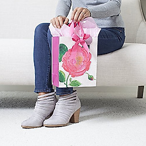 Hallmark 9" Medium Gift Bag with Tissue Paper (Pink Rose) for Valentines Day, Birthdays, Bridal Showers, Weddings or Any Occasion