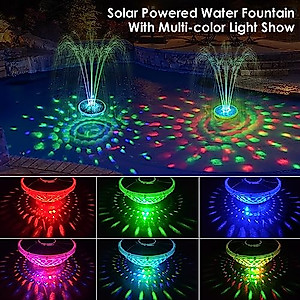 ChlorStar Solar Floating Pool Fountain with Underwater Lights Show, Solar Powered Water Fountain, Solar Fountain Pump with 6 Light Modes, Solar Water Pool Fountains for Inground Above Ground Pools-1PC