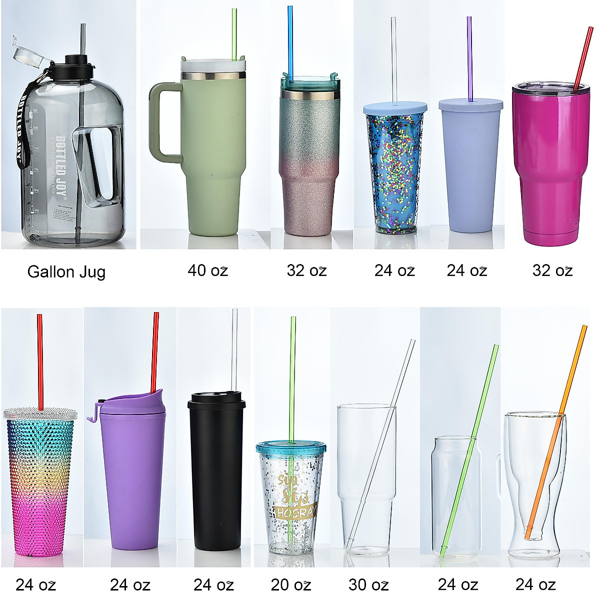 ALINK 13 inch Reusable Plastic Straws, Extra Long Colorful Tritan Tumbler Replacement Straws for Stanley Cups, 1 Gallon, 64/40/ 32 oz Water Bottles, Set of 10 with Brush
