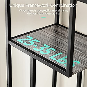 LINSY HOME Bookshelf, 5 Tier Wood and Metal Book Shelf, 68 Inches Display Tall Bookcase, Open Display Shelves for Living Room Bedroom Home Office, Grey