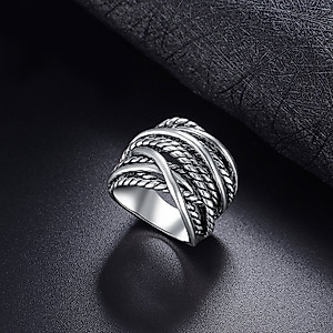 Mytys Gold and Silver Statement Rings for Women Wire Intertwined Design 14K Gold Plated Silver Band Ring Wide Index Finger Rings Costume Jewelry (Silver, 9)