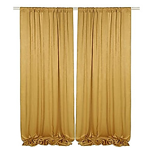 Cytdkve 2 Panels 4.8 Feet x 10 Feet Deep Gold Velvet-Like Wedding Backdrop Curtain Drapes, Silky Soft Window Curtains Panels for Wedding Ceremony Birthday Party Decorations