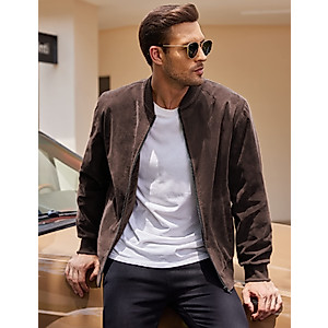 COOFANDY Men's Varsity Baseball Jacket Causal Slim Fit Suede Leather Bomber Jackets