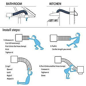 YIJUHOU 4 Inch 5 Feet Dryer Vent Hose, Flexible Aluminum Air Ducting for HVAC Ventilation, Fan Filter and Grow Tent, 2 Clamps Include