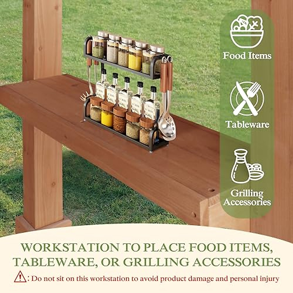 VEIKOU 8’x5’ Grill Gazebo, Patio Gazebo with Hardtop Metal Roof, Rainwater Drainage, Wood Frame, BBQ Gazebo for Barbecue, Backyard, Garden, Rustic