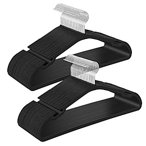 SONGMICS Clothes Hangers 50 Pack, Heavy-Duty Plastic Hangers, Coat Hangers with Wide Shoulder Notches, Pant Bar, 360° Swivel Hook, Space-Saving, 16.4 Inches, for Closet, Ink Black UCRP060B01