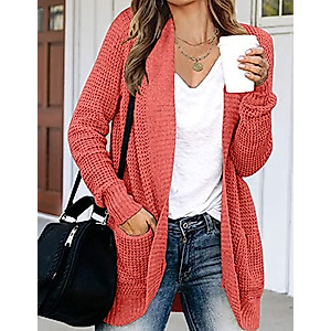 ZESICA Women's 2023 Fall Winter Long Sleeve Open Front Casual Lightweight Soft Knit Cardigan Sweater Outerwear,Watermelon,Medium