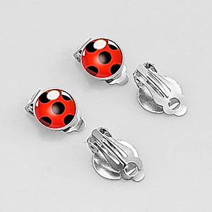 Ladybug Earrings Clip on Earrings No Pierced Ladybird Design Jewellery with Silver Ear Cuff Black Spot Red Charm for Girl woman Cosplay Ear Hoop 1
