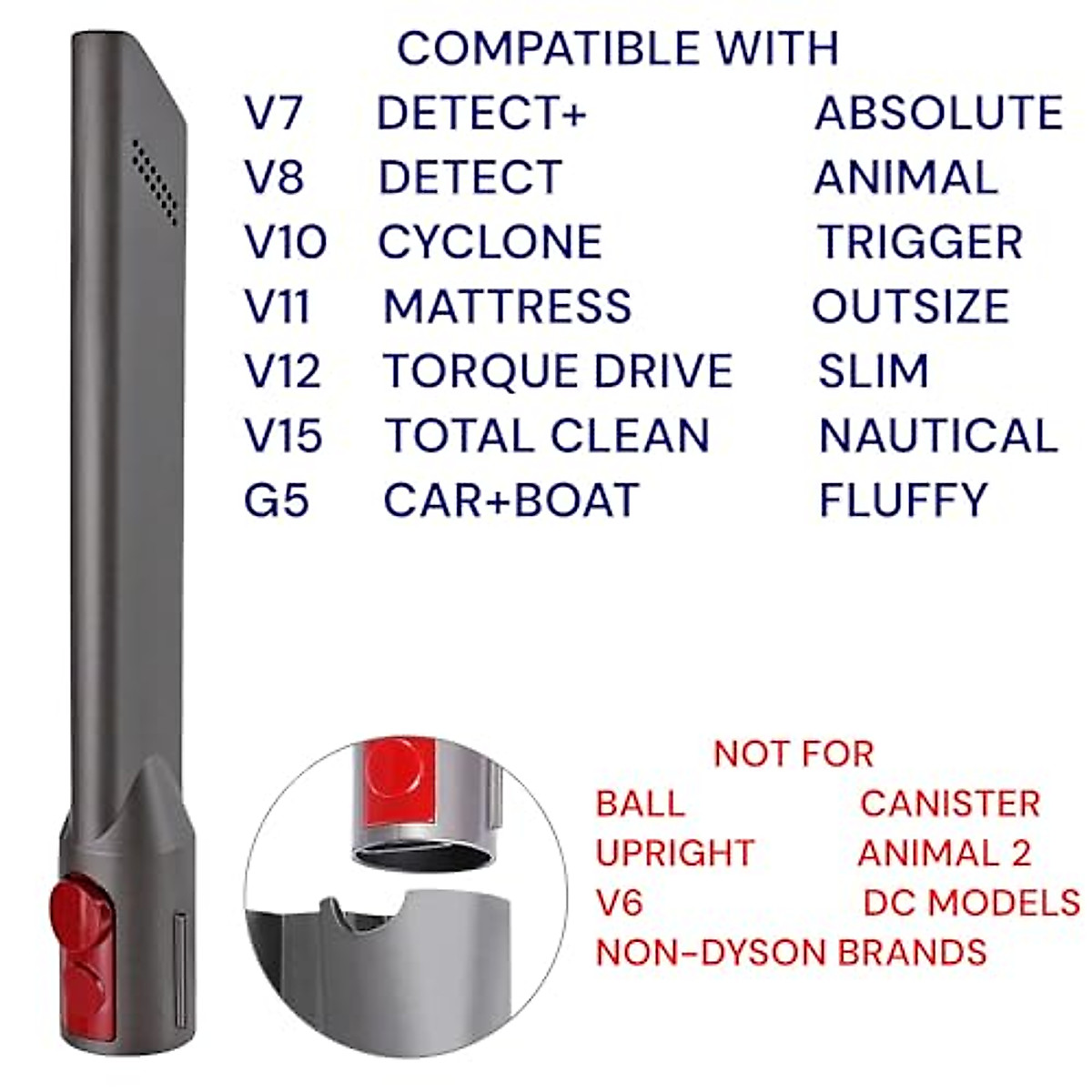 Tool Attachment Compatible with Dyson V15, V12, V11, V10, V8, V7 Vacuum Cleaner Accessories Replacement Parts Brush Nozzle, Stubborn Dirt Mattress Tool, Soft Dusting (Crevice Tool)