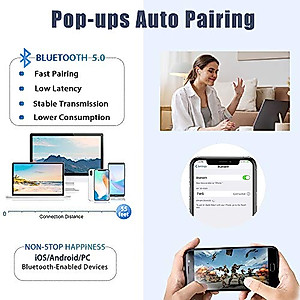 Wireless Earbuds, Bluetooth Earbuds IPX7 Waterproof Wireless Bluetooth with Microphone Charging Case 24H Playtime,Pop-ups Auto Pairing Hi-Fi Stereo Sound Headset for iPhone/Samsung/iOS/Android